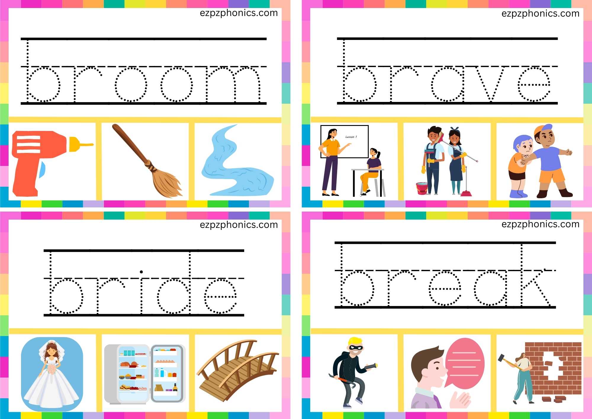 BR Beginning Blends Clip Cards Trace The Words And Clip The Correct Images Set 2 - ezpzphonics.com